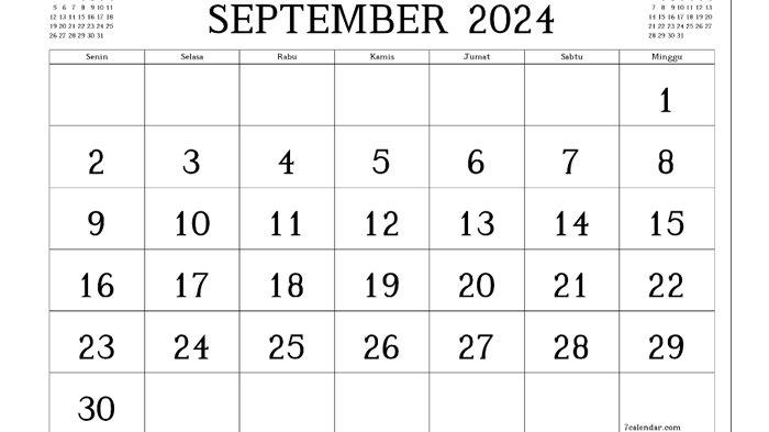 Kalender 2024 Bulan September dan Penanggalan Jawa, 6 Tanggal Merah ...