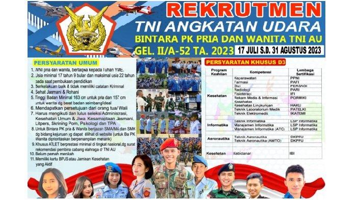 TNI Angkatan Udara Buka Rekrutmen Bintara PK Gelombang II/A-52 TA 2023 ...