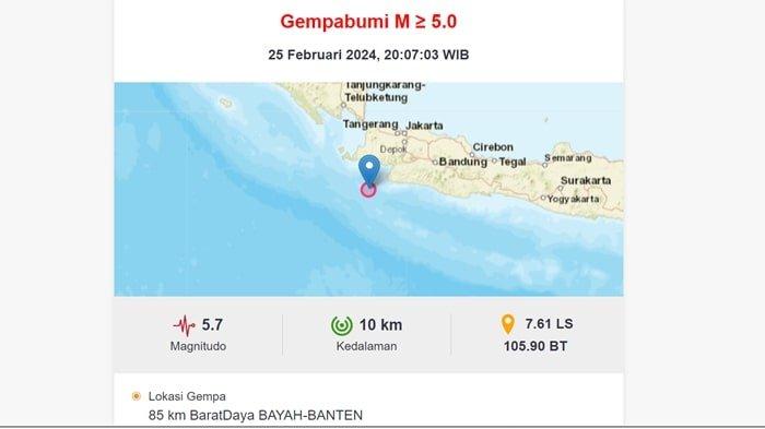 Gempa Berkekuatan Magnitudo 5,7 Guncang Banten Malam Ini Terasa Hingga Jakarta - Tribuntangerang.com