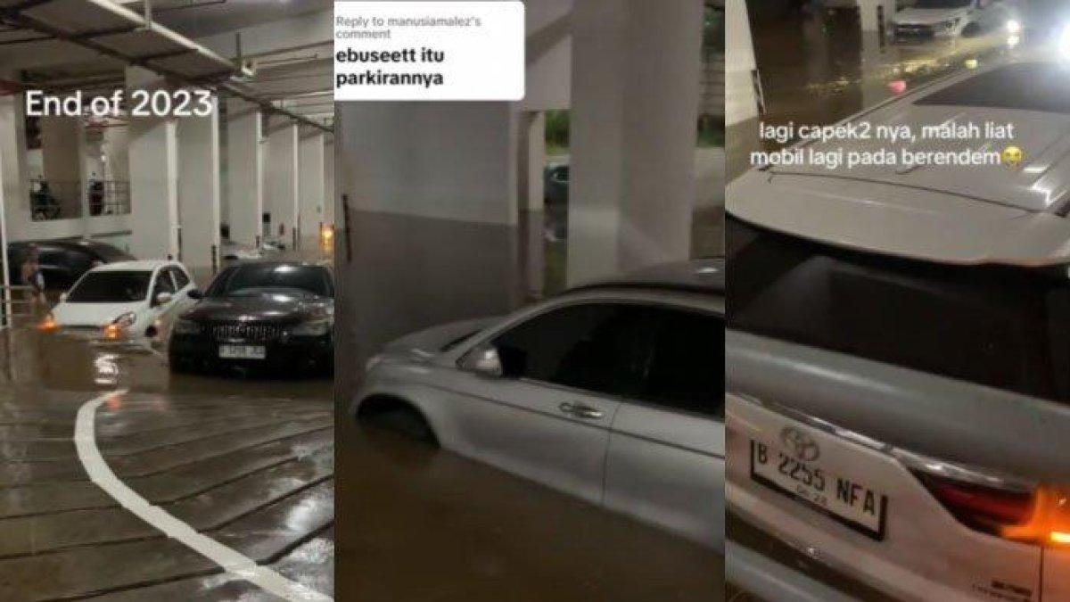 Video Viral, Puluhan Mobil Terendam Banjir di Parkiran Apartemen, Buka Pintu Langsung Keluar Air ...