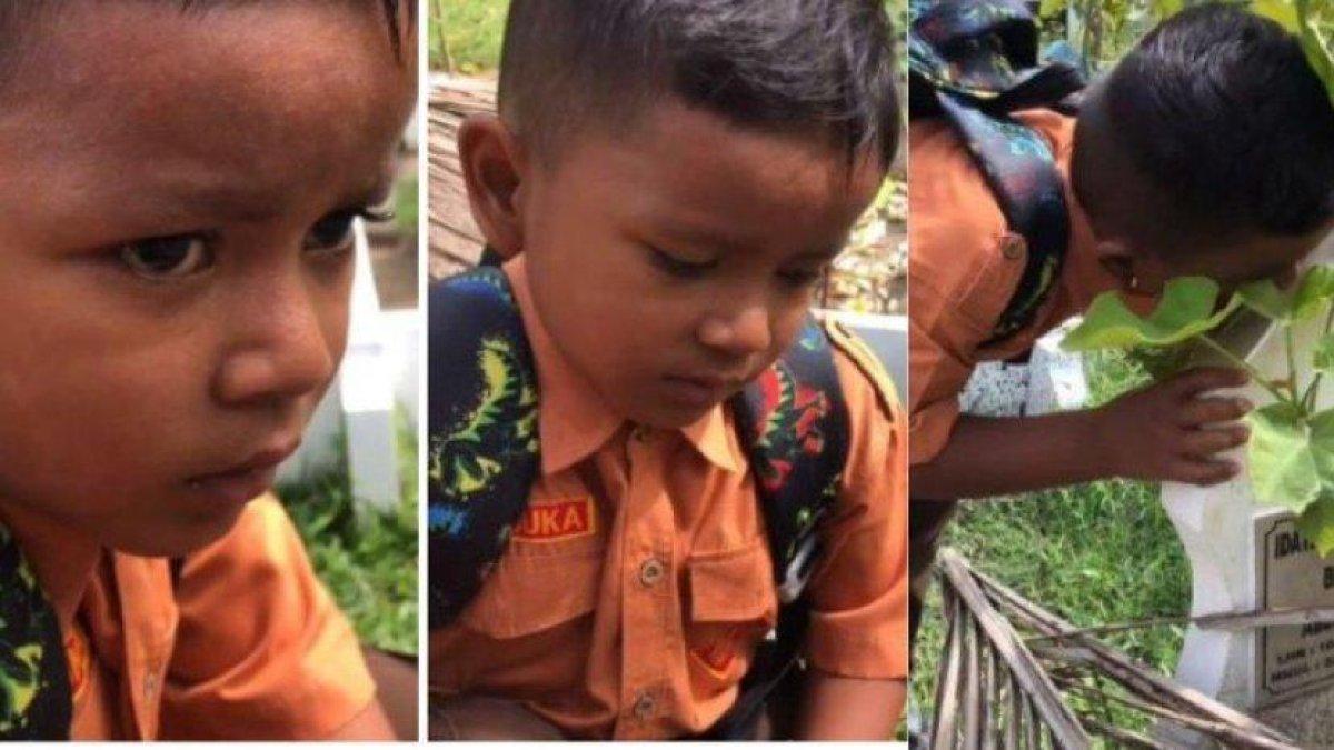 'Adek Jatuh Mak' Haru Bocah Seragam Pramuka Curhat di Pusara Ibu, Mau ...