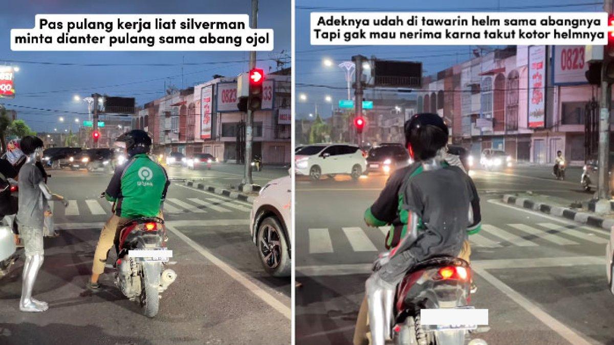 Driver Ojol Didekati Manusia Silver, Ternyata Diminta Antarkan Pulang, Tolak Pakai Helm Takut ...