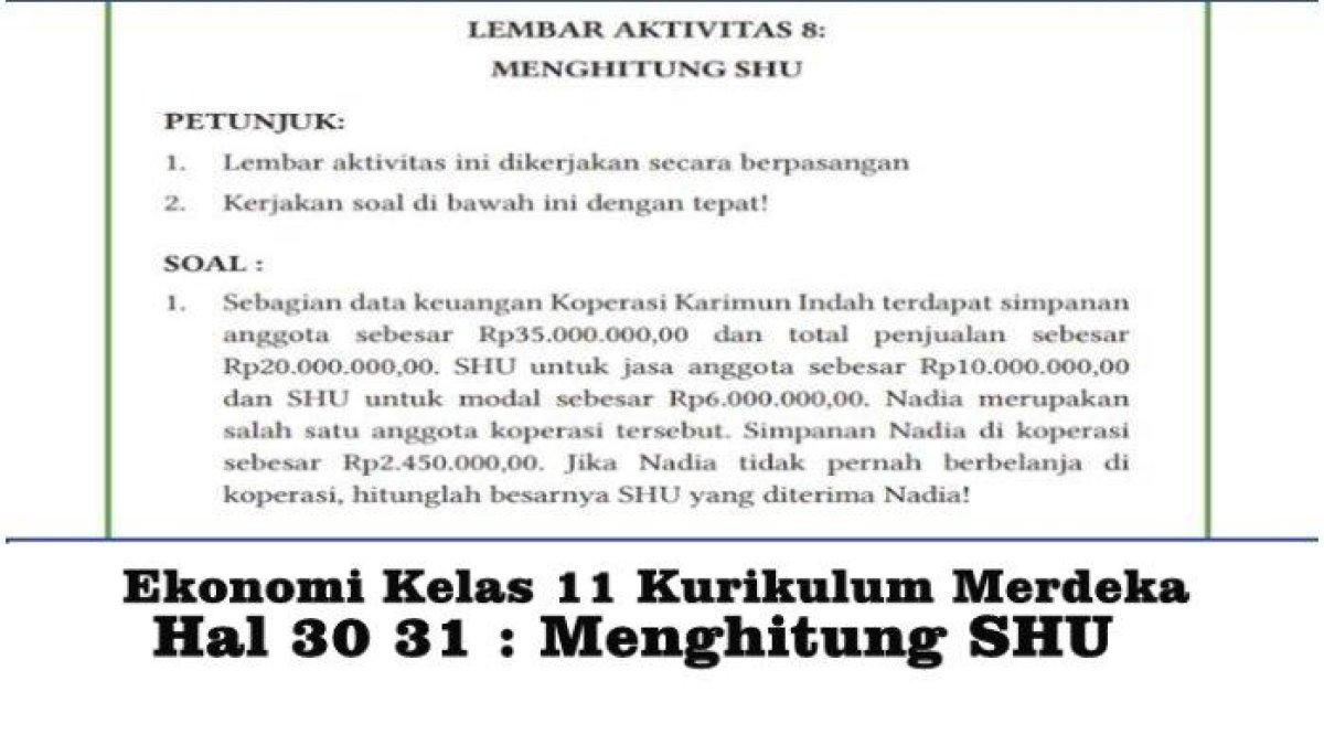 4 Kunci Jawaban Soal Ekonomi Kelas 11 SMA Kurikulum Merdeka Lembar Aktivitas 8 Menghitung SHU ...