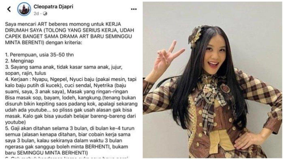 DIHUJAT Dzolim, Cleopatra Djapri eks JKT48, Cari ART, Gaji Rp 1,7Juta ...