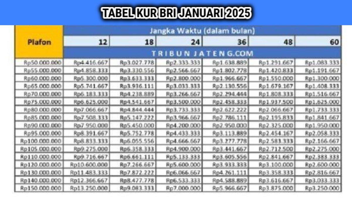 Cicilan KUR BRI 29 Januari 2025, Tabel Angsuran Rp500 Juta, Bunga Rendah: Cara Ajukan & Syarat ...