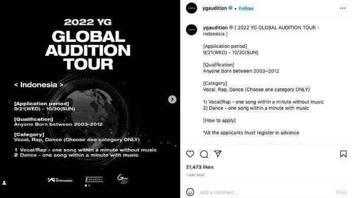 MAU Jadi Idol? Agensi BLACKPINK YG Entertainment Buka Global Audition ...