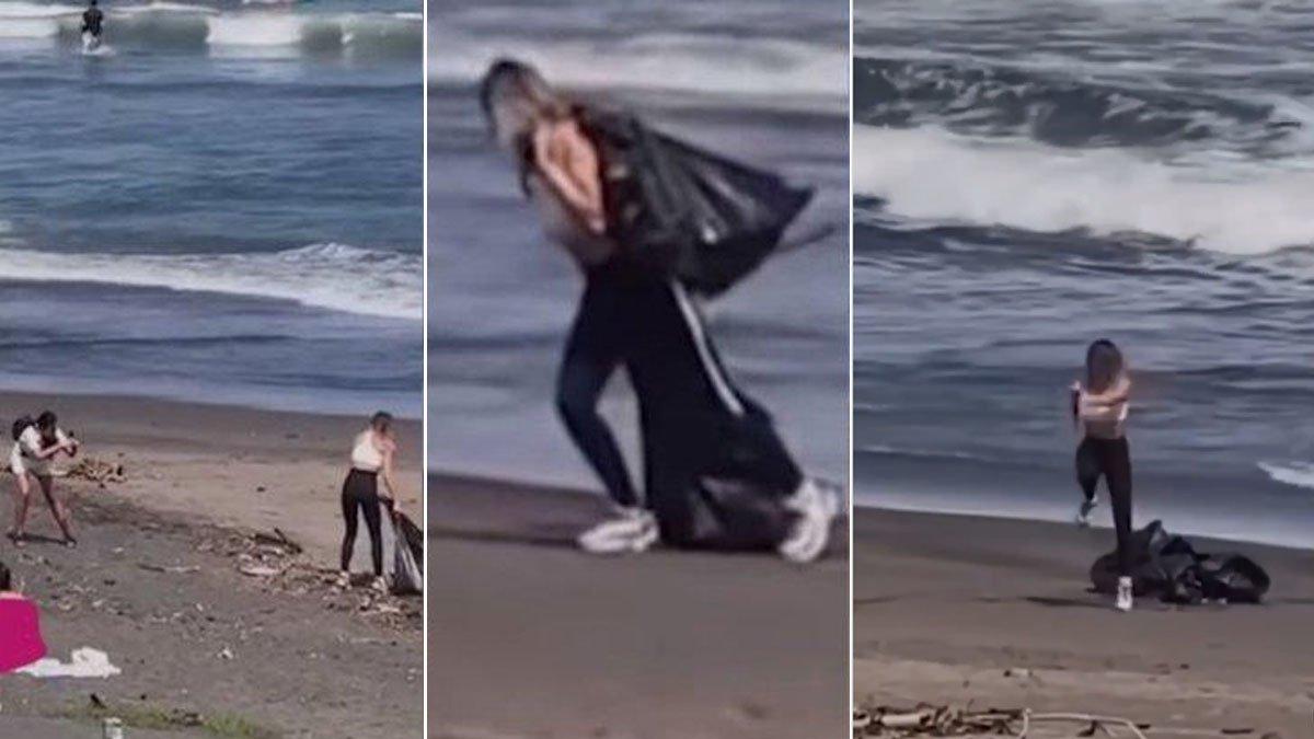 Demi Konten, Bule di Bali Pura-pura Bersihkan Pantai, Pungut Sampah Lalu Joget-joget, Videonya ...