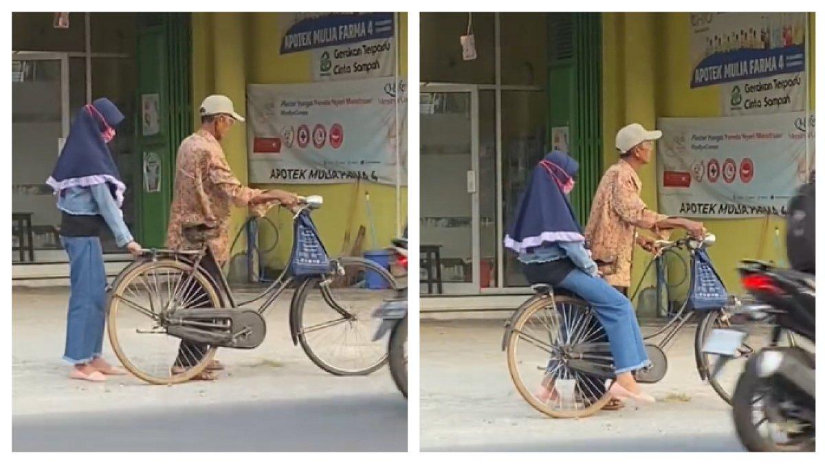 Bikin Mewek Massal, Gadis Ini Tak Malu Dibonceng Bapaknya Naik Sepeda Tua, Auto Nostalgia Masa ...