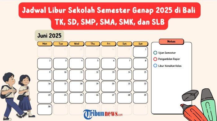 Jadwal Libur Sekolah Semester Genap 2025 di Bali untuk Siswa TK, SD, SMP, SMA, SMK, dan SLB ...