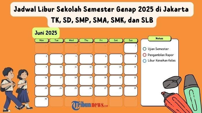 Jadwal Libur Sekolah Semester Genap 2025 di Jakarta untuk TK, SD, SMP, SMA, SMK, dan SLB ...