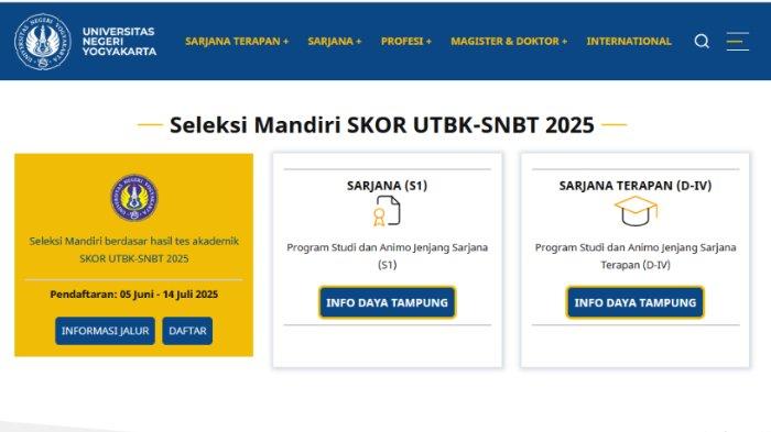 Pendaftaran Seleksi Mandiri Skor UTBK UNY Masih Dibuka, Akses di pmb.uny.ac.id - TribunNews.com