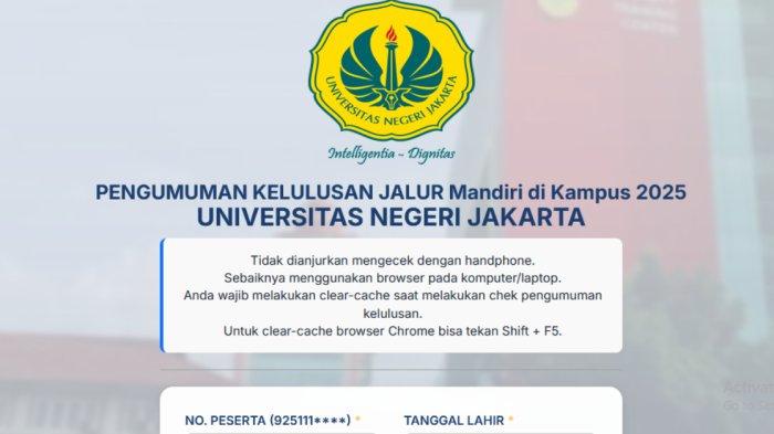 Link Pengumuman Penmaba UNJ 2025 Jalur Ujian Tulis di Kampus, Berikut Cara Ceknya - Halaman all ...