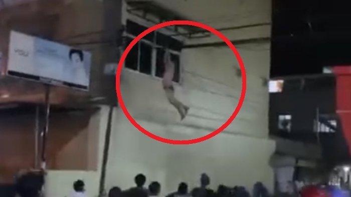 Sosok H, Pria Viral Bergelantungan di Kabel usai Lompat dari Kanopi Hotel, Diduga Depresi ...