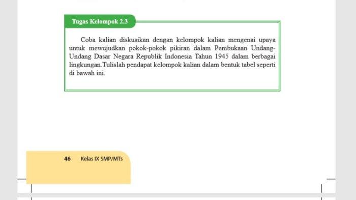Kunci Jawaban Pkn Kelas 9 Halaman 46 47 48 Semester 2 Tugas Kelompok 23 Pokok Pikiran Uud 