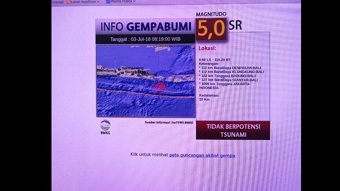 Gempa 5 SR Guncang Denpasar, Getarannya Terasa hingga ke Gianyar - TribunNews.com