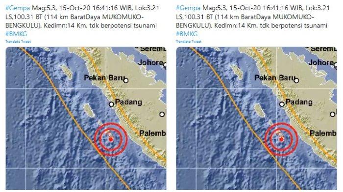 BMKG: Gempa Magnitudo 5,2 Guncang Mukomuko Bengkulu Sore Ini - TribunNews.com