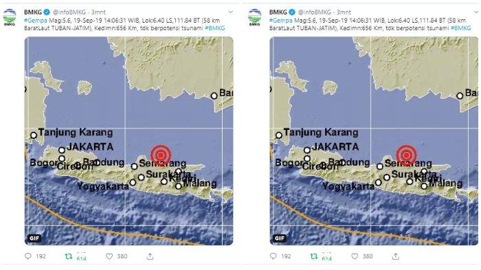 BMKG Catat Gempa M 5.6 Guncang Tuban Jawa Timur Siang Ini, Tidak Berpotensi Tsunami - TribunNews.com