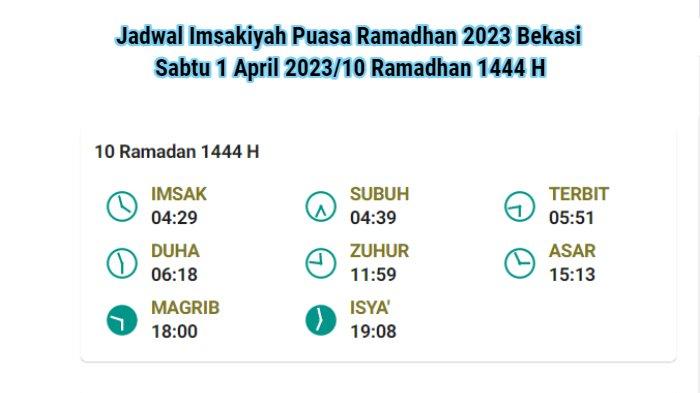 Jadwal Imsakiyah Puasa Ramadhan 2023 Bekasi Sabtu, 1 April 2023 Pukul 04:29 WIB - TribunNews.com
