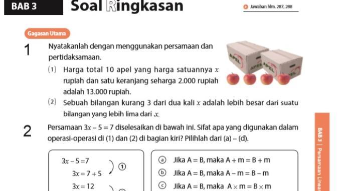 Kunci Jawaban Matematika Kelas 7 Halaman 117 Soal Ringkasan, Kurikulum Merdeka: Persamaan Linear ...