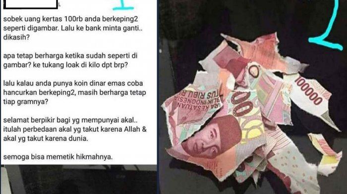 Viral Postingan Uang Rp 100 Ribu Sengaja Disobek, Waktu Kejadian hingga ...