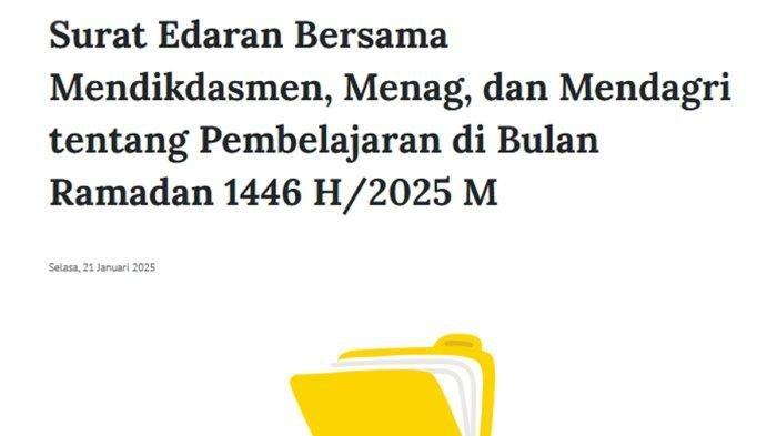 Isi Lengkap Surat Edaran 3 Menteri Tentang Pembelajaran Siswa Selama Ramadan 2025 - TribunNews.com