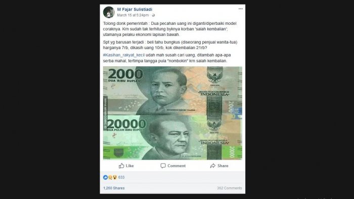 Tak Teliti Bedakan Uang Rp 2 Ribu dan Rp 20 Ribu, Pedagang Tahu Ini Merugi saat Beri Kembalian ...