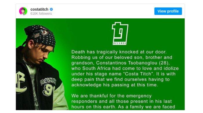 Rapper Costa Titch Meninggal pada Umur 28 Tahun setelah Jatuh di ...