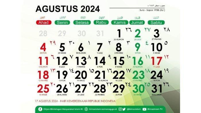 Kalender Jawa Agustus 2024, Lengkap dengan Penjelasan Weton dan Penanggalan Hijriyah - Halaman ...