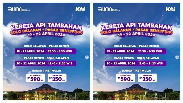 KAI Buka Penjualan Tiket Kereta Api Tambahan Rute Solo-Jakarta, Ini Rincian Tarifnya ...