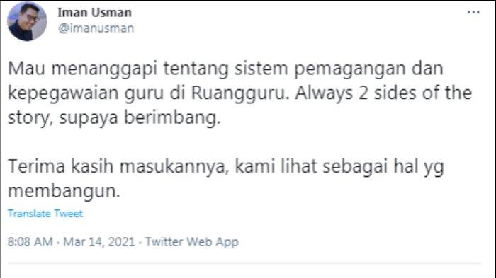 Kasus Internship di Ruangguru Viral di Media Sosial, Co-Founder Iman ...