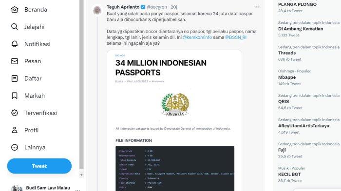 Gila, Data Paspor 34 Juta Warga Indonesia Bocor Dibobol Hacker Bjorka ...