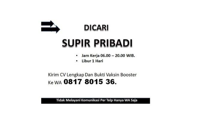 Punya Keahlian Mengemudi? Ada Info Lowongan Kerja Supir Pribadi - Wartakotalive.com