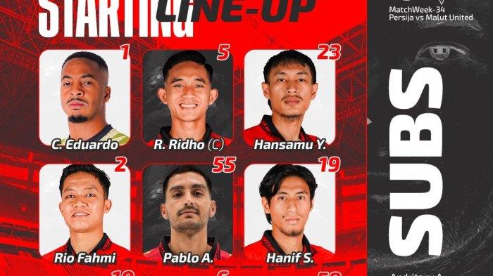Susunan Pemain Persija Jakarta vs Malut United, Ricky Nelson Tunjuk ...