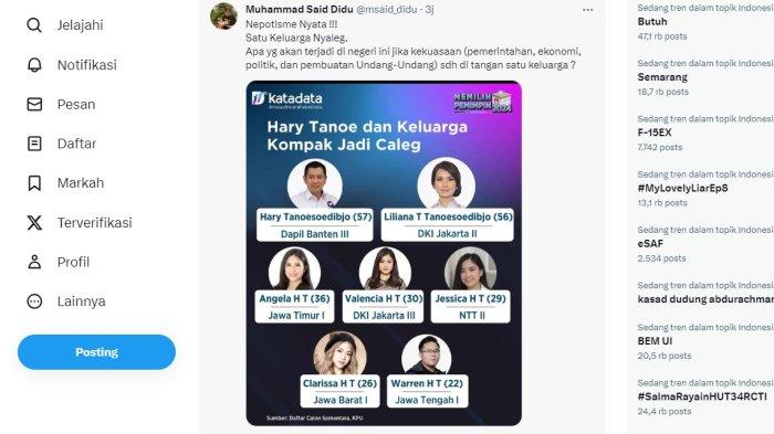 Hary Tanoe, Istri dan 5 Anaknya Jadi Caleg DPR RI, Said Didu: Nepotisme Nyata, Sekeluarga Nyaleg ...