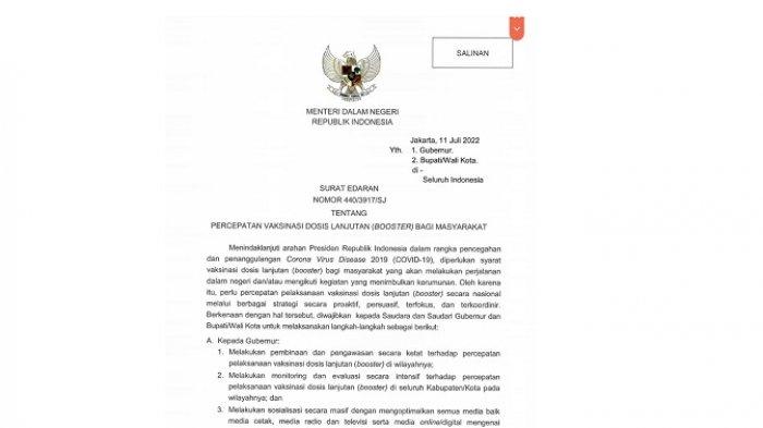Kemendagri Terbitkan Surat Edaran Percepatan Vaksinasi Booster Bagi Masyarakat - Wartakotalive.com
