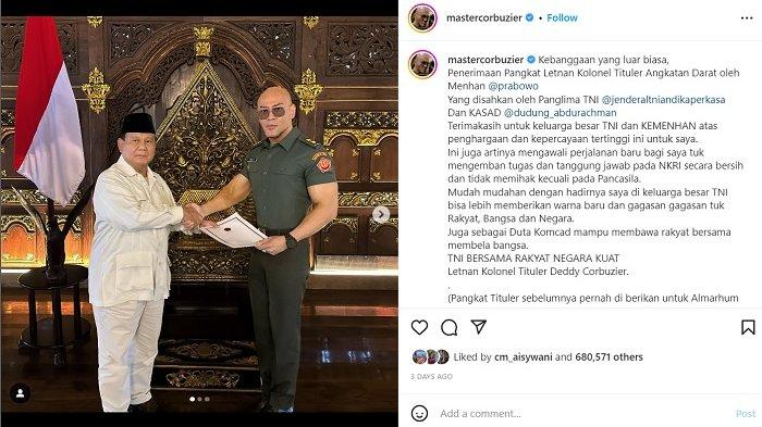 Bangganya Dedy Corbuzier Tiba-tiba Dapat Pangkat Letkol Dari Prabowo ...