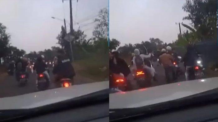 VIDEO : Viral Detik-detik Pengendara Mobil Tabrak Satu per Satu Motor Pelaku Tawuran di Bogor ...
