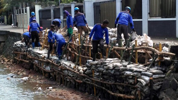 Turap Kali Baru Barat yang Ambrol Hanya Diperbaiki Pakai Karung dan ...