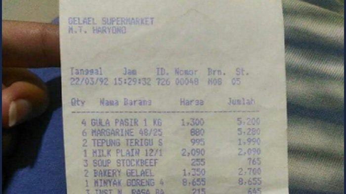 Netizen Unggah Struk Belanja Sembako Tahun 1992, Netizen Fokus ke Harga ...